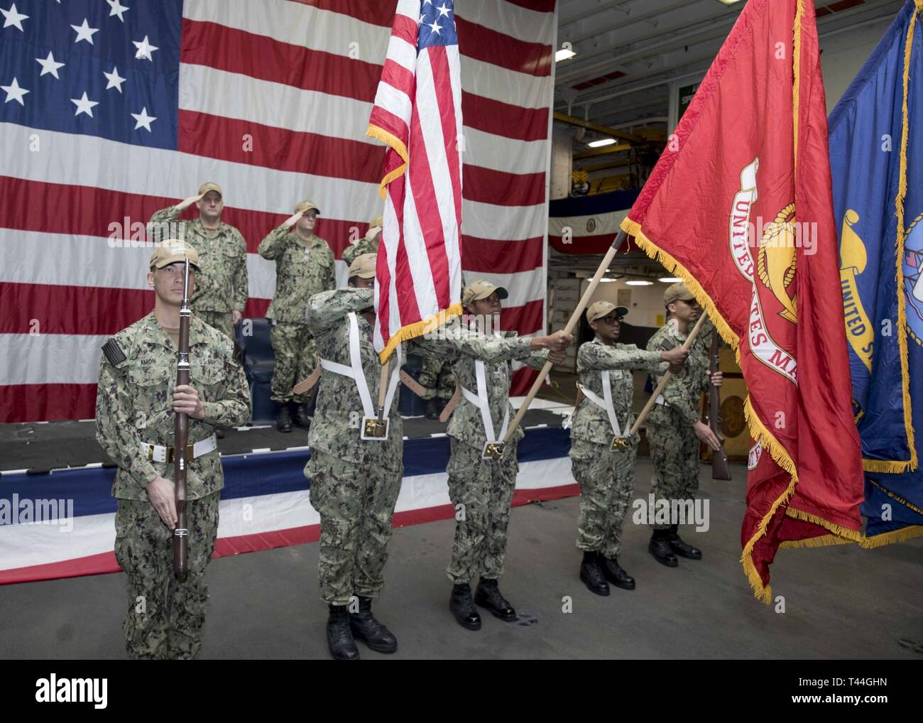 OCEAN (Feb. 28, 2019) Amphibious assault ship USS Bataan (LHD5) color ...