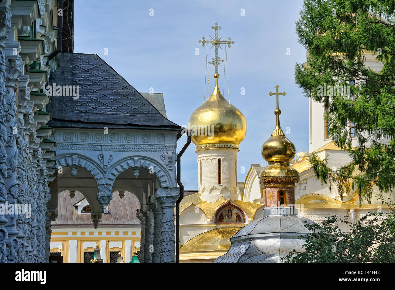 = Refectory Porch and Golden Church Domes Framed by Trees = View from a ...