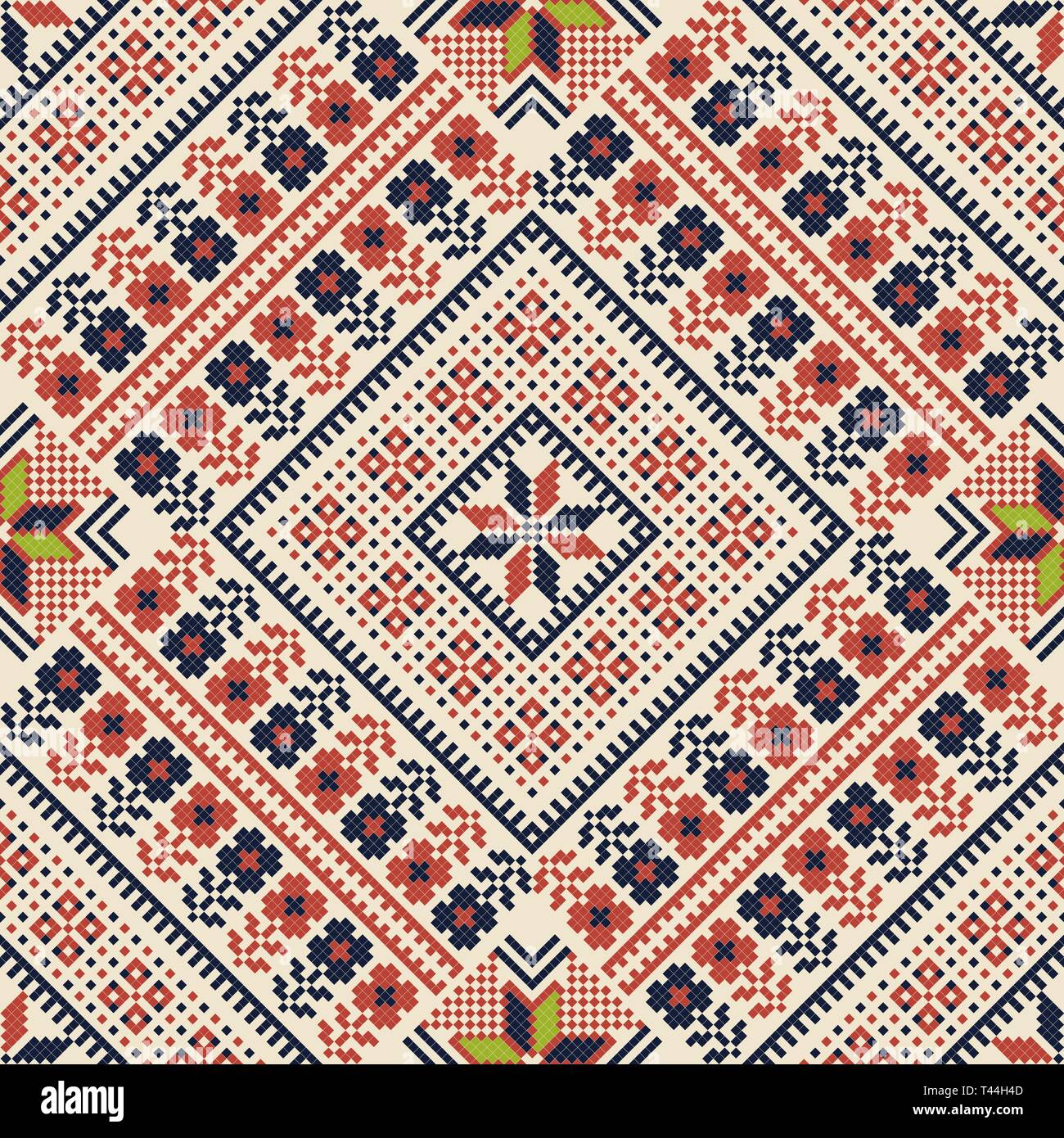 Seamless pattern design with traditional Palestinian embroidery motif ...