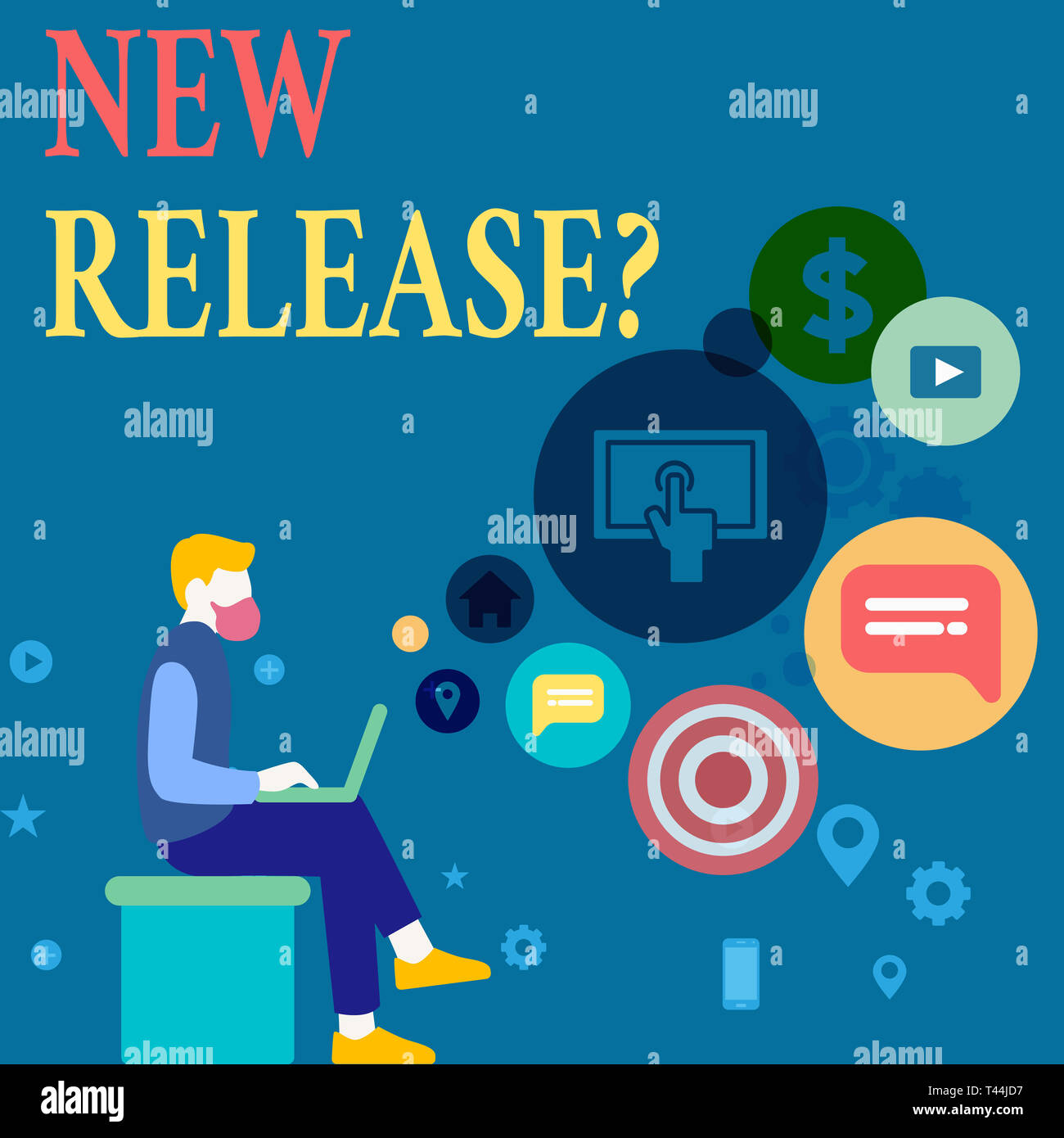 Writing note showing New Release Question. Business concept for asking ...