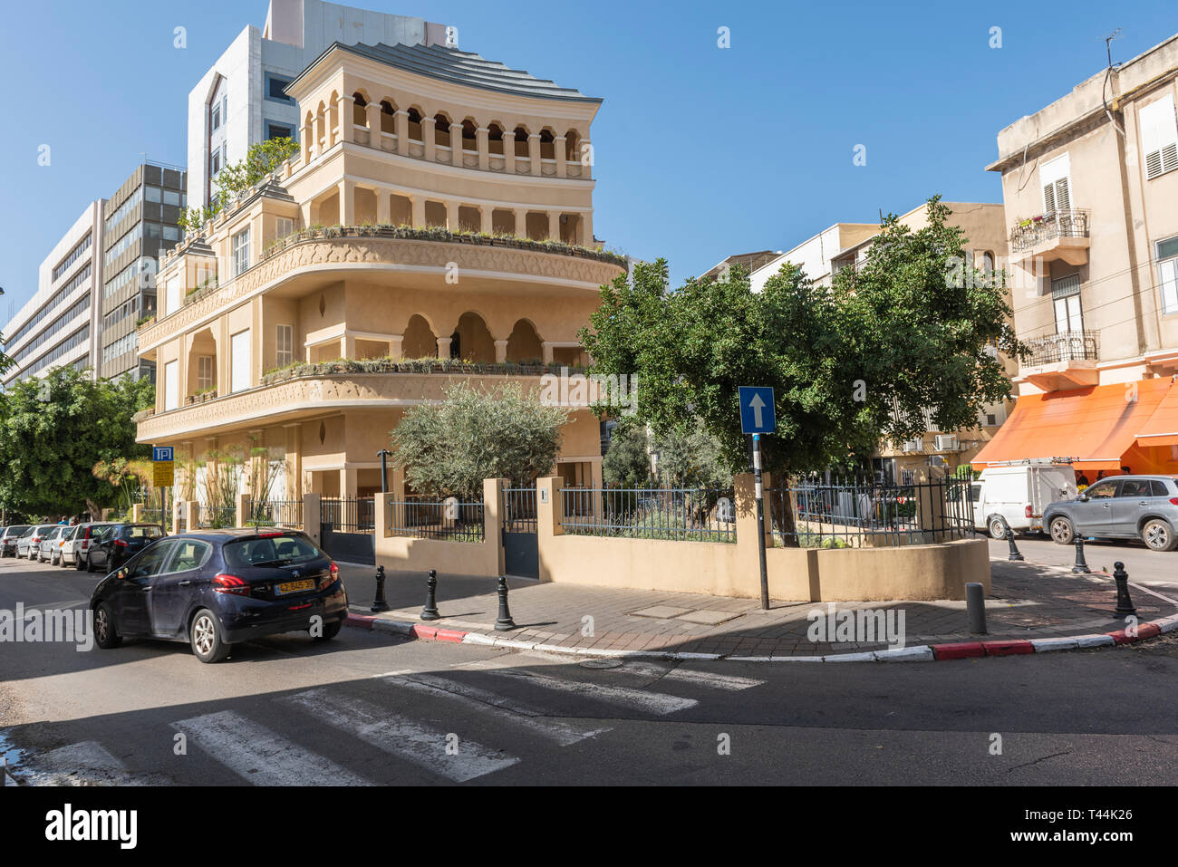 Israel, Tel Aviv-Yafo - 08 February 2019: Pagoda house on Ha-melekh ...
