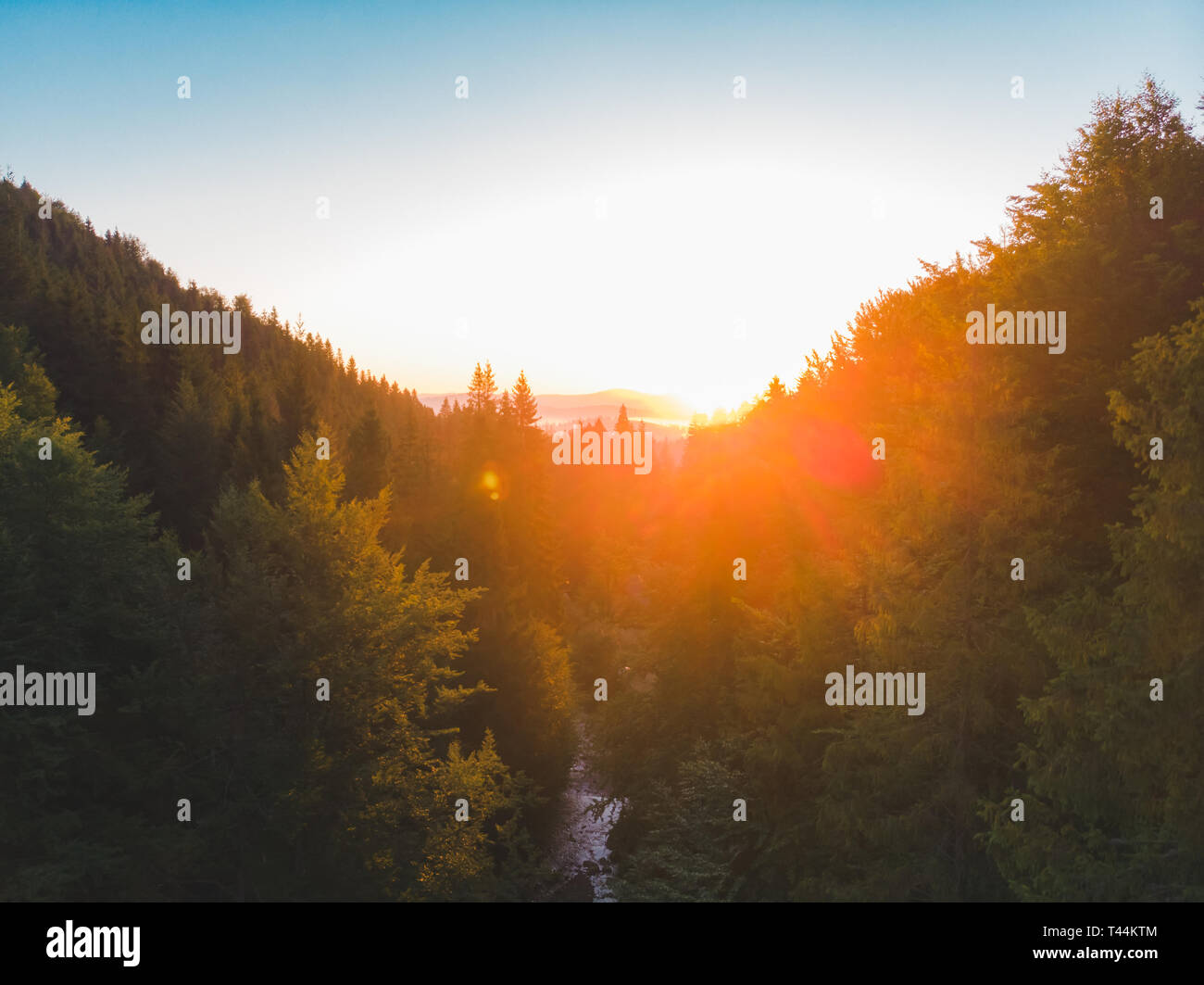 Aerial sunset over water woodland hi-res stock photography and images ...
