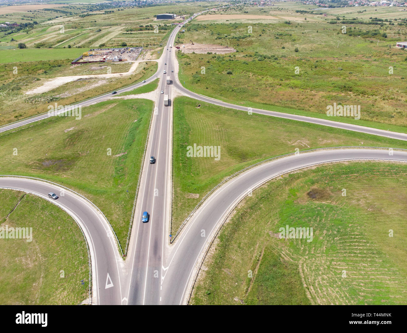 LVIV, UKRAINE - July 10, 2018: aerial view of highway. summer time ...