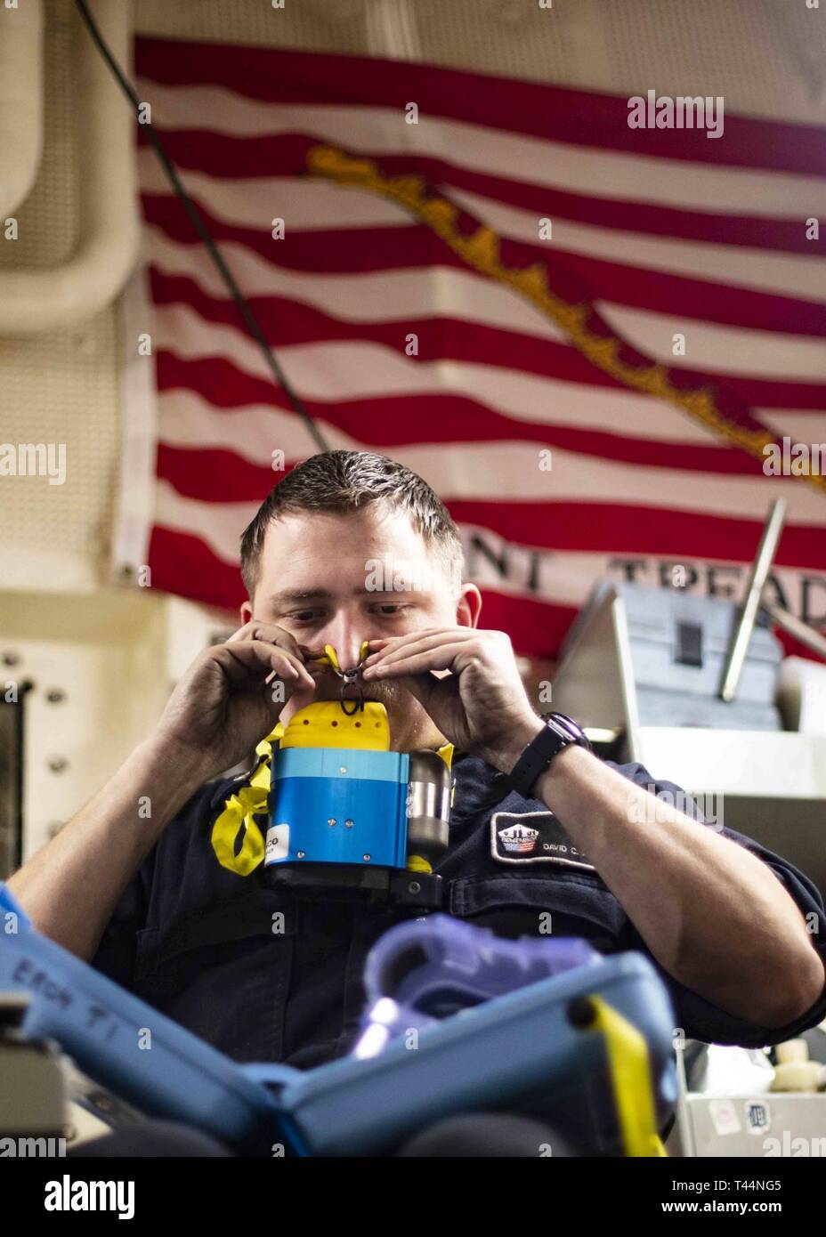 MEDITERRANEAN SEA (Feb. 20, 2019) Engineman 2nd Class David Arnold of ...