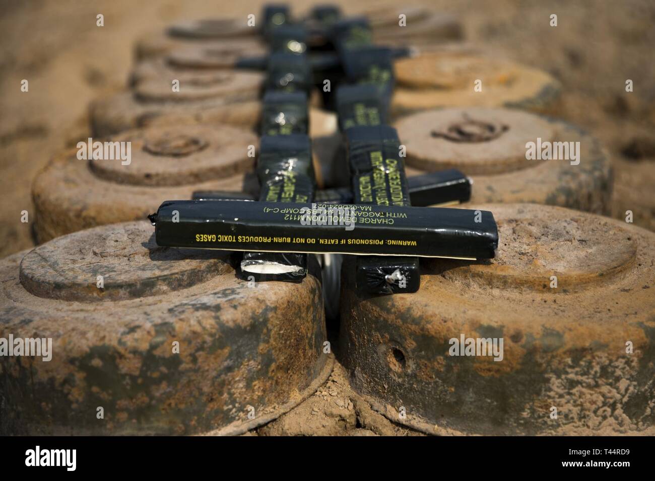 C-4 explosives staged on top of anti-tank landmines Feb. 21, 2019 ...