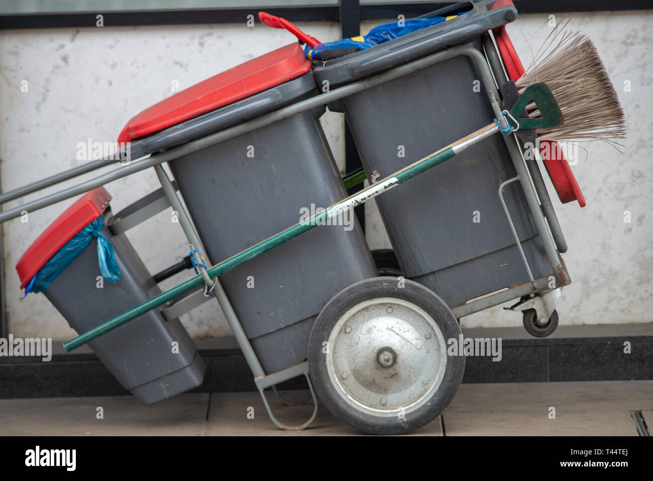 street cleaner barrow with brush and litter Stock Photo - Alamy
