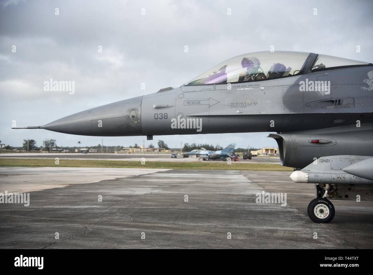 U.S. Air Force Capt. Phil McCoy, a 13th Fighter Squadron pilot, sits in ...