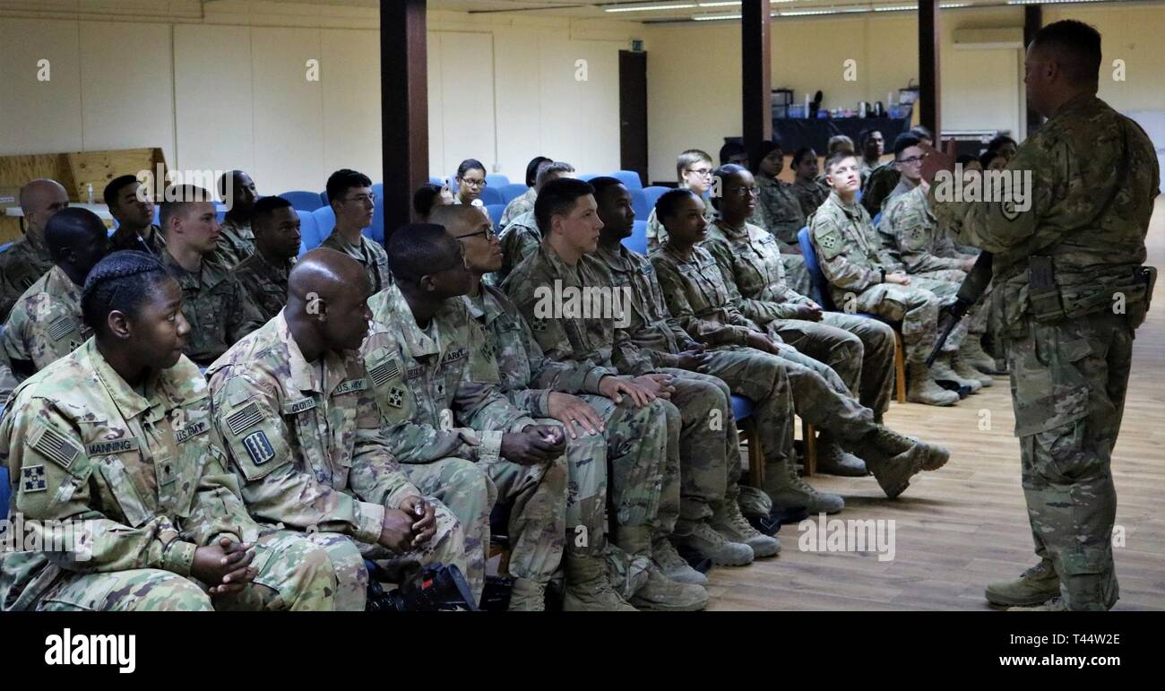 Task Force Cavalier Soldiers focus as Command Sgt. Maj. Roderick Upton ...
