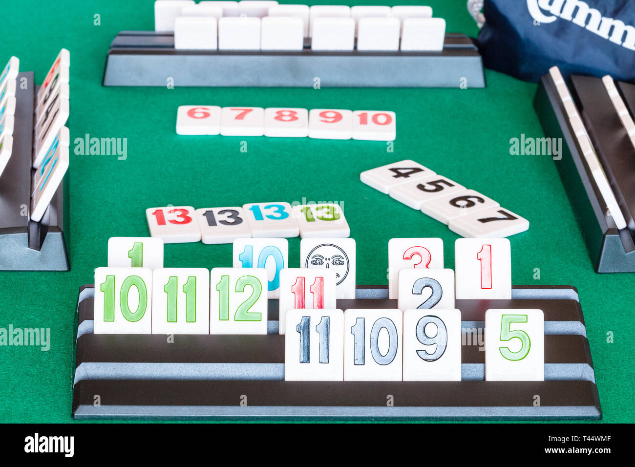 MOSCOW, RUSSIA - APRIL 3, 2019: tiles in rack during playing in ...