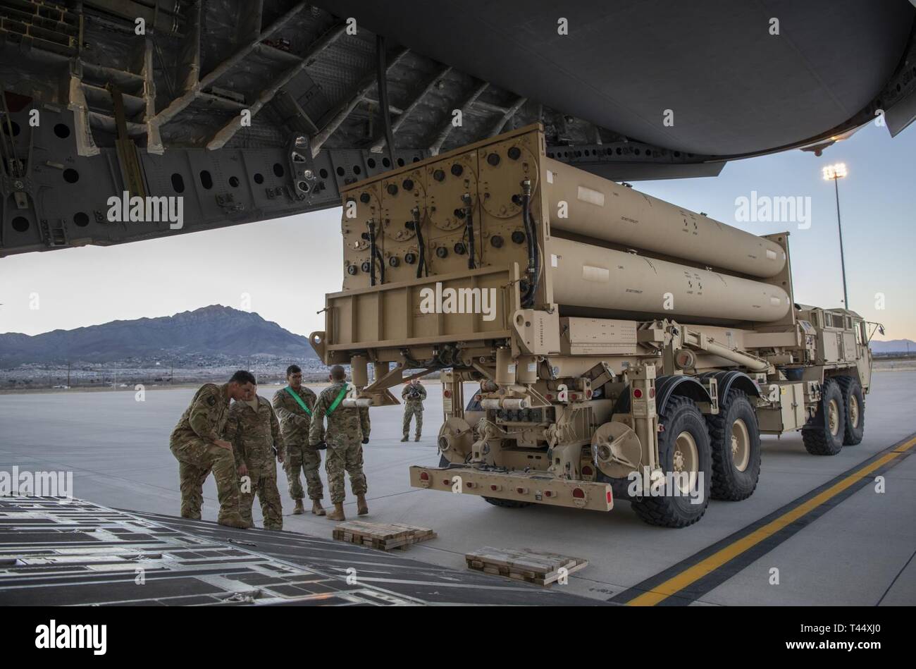 A U.S. Army Terminal High Altitude Area Defense launching station ...