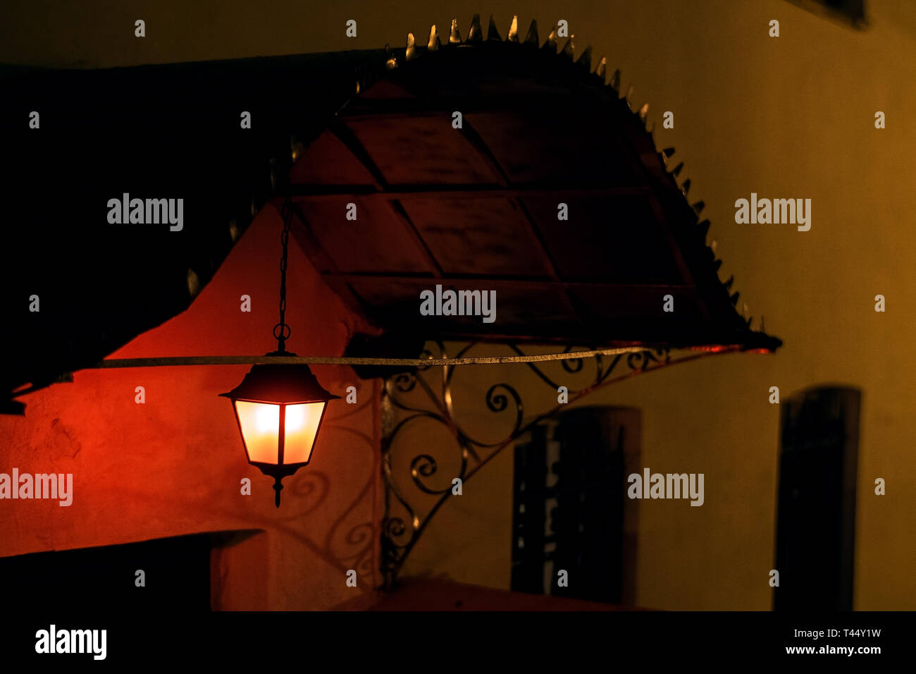 red lantern at night shines on the building Stock Photo - Alamy