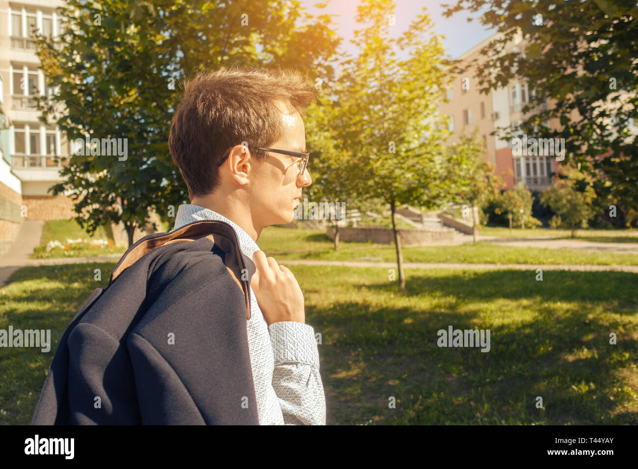 Man walking side view jacket hi-res stock photography and images - Alamy