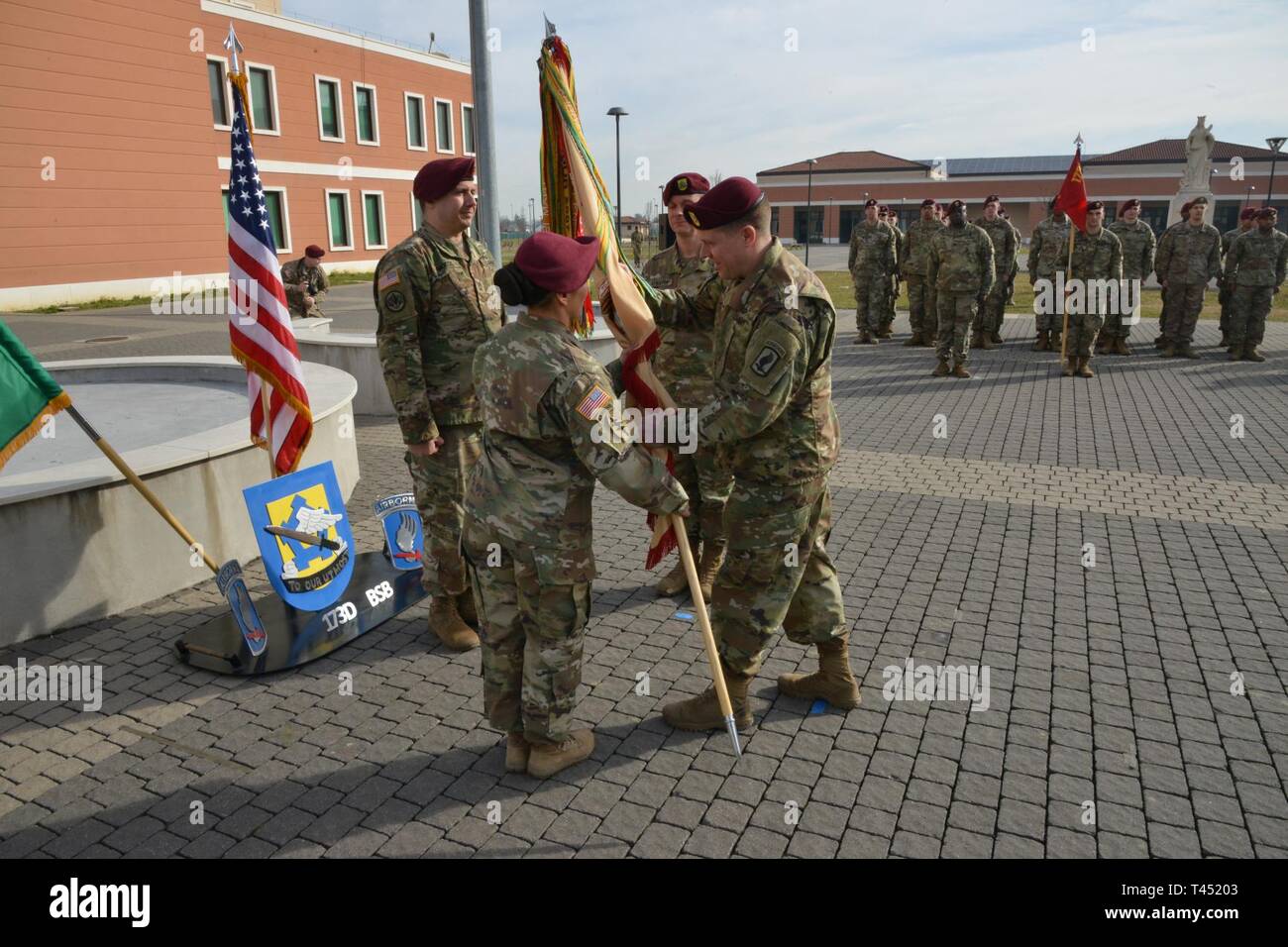 U.S. Army Command Sgt. Maj. Felicia D. Rodriguez, left, incoming 173rd ...