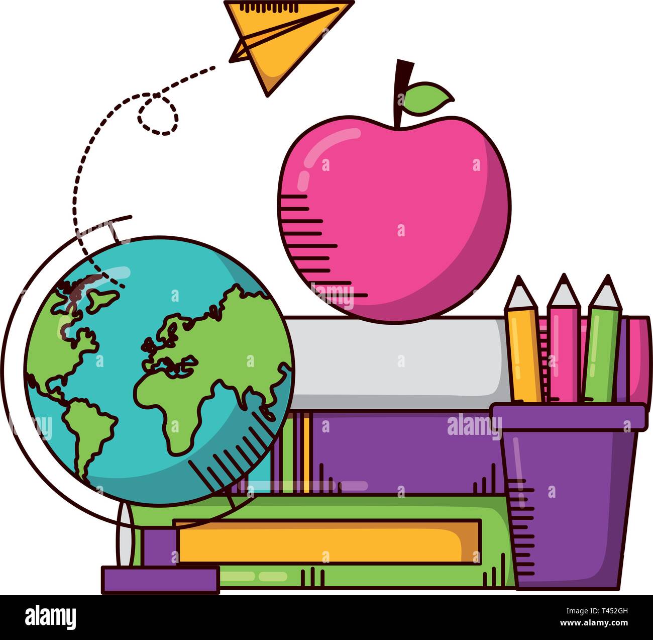 globe books pencils school supplies Stock Vector Image & Art - Alamy