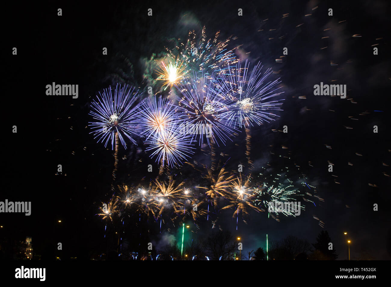 colorful fireworks on dark sky Stock Photo - Alamy