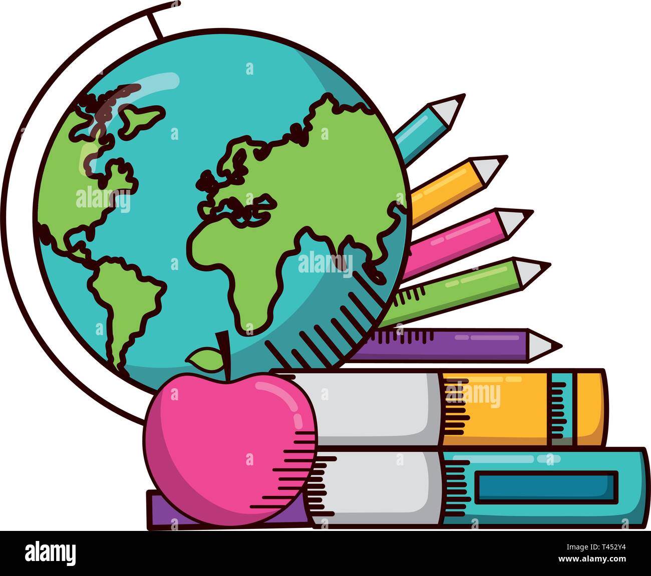 globe books pencils school supplies Stock Vector Image & Art - Alamy