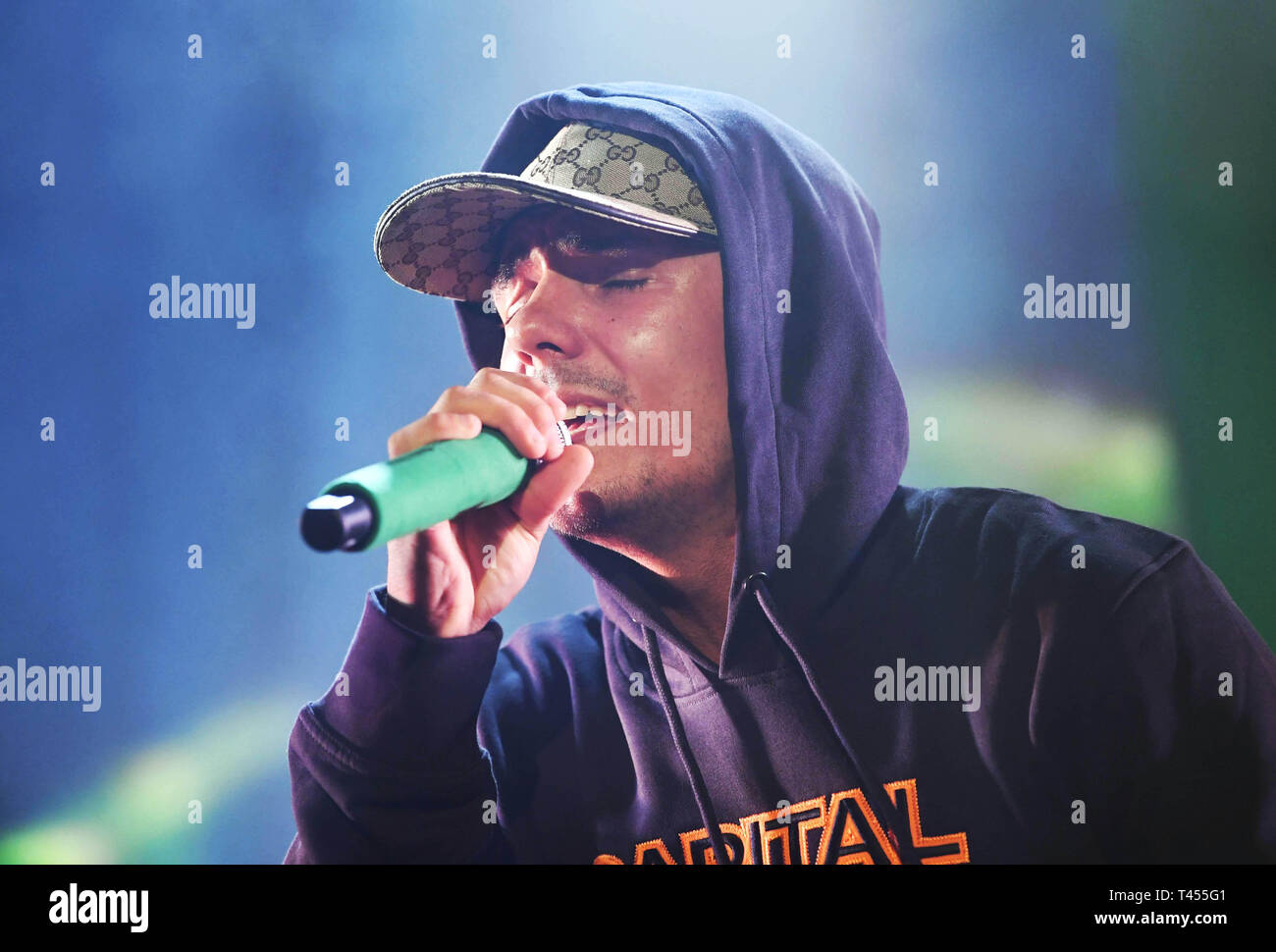 Mannheim, Germany. 13th Apr, 2019. The rapper Capital Bra appears in ...