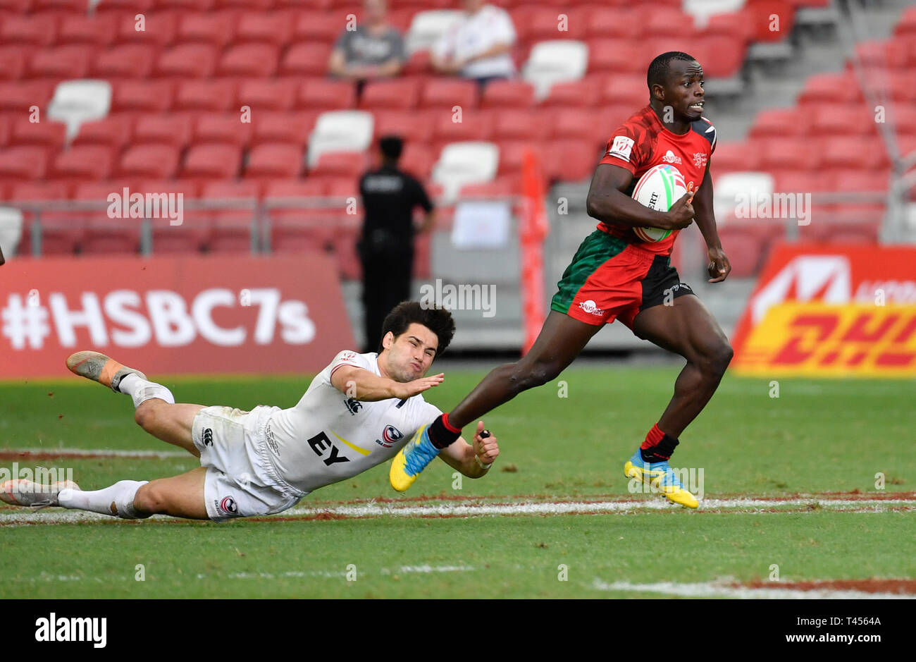 Singapore, Singapore. 13th Apr, 2019. Kenya's Danielo Taabu breaks past ...