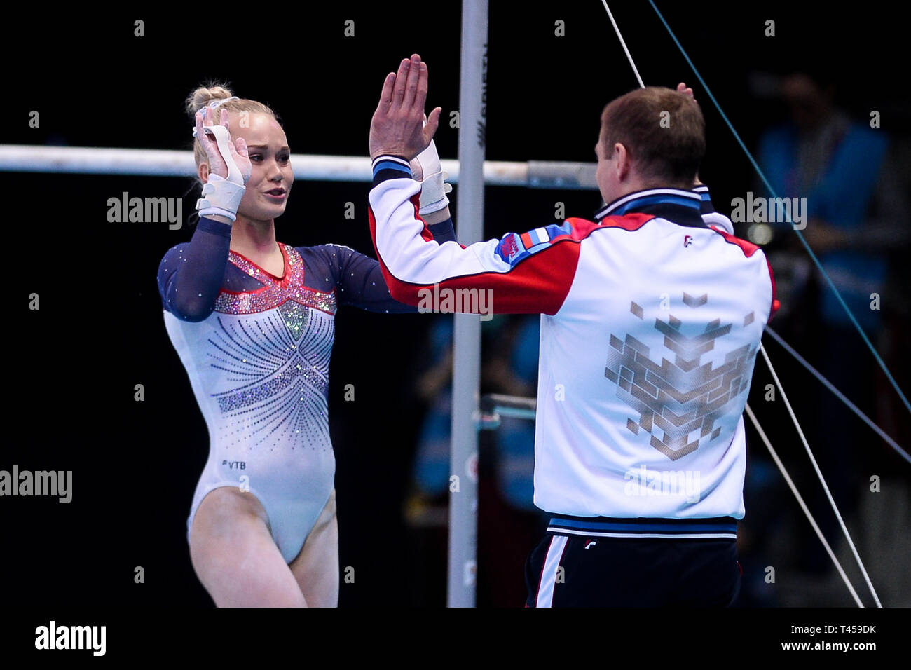 Angelina Melnikova from Russia seen in action during Apparatus Finals ...