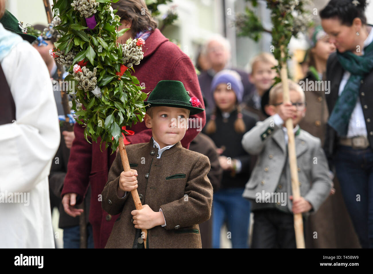Bad Tölz, Germany. 14th Apr 2019. During the Palm Procession on Palm ...