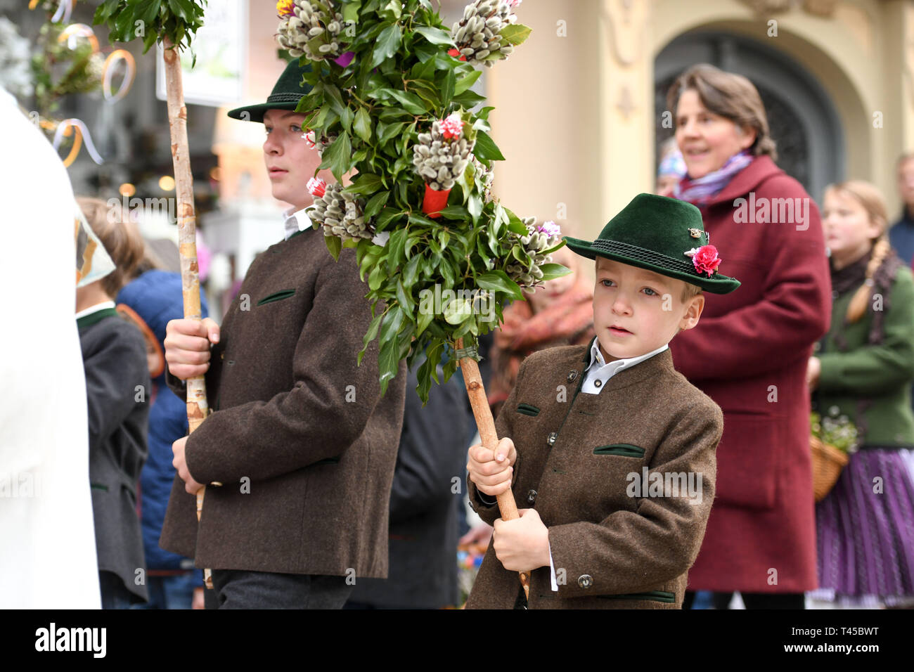 Bad Tölz, Germany. 14th Apr 2019. During the Palm Procession on Palm ...