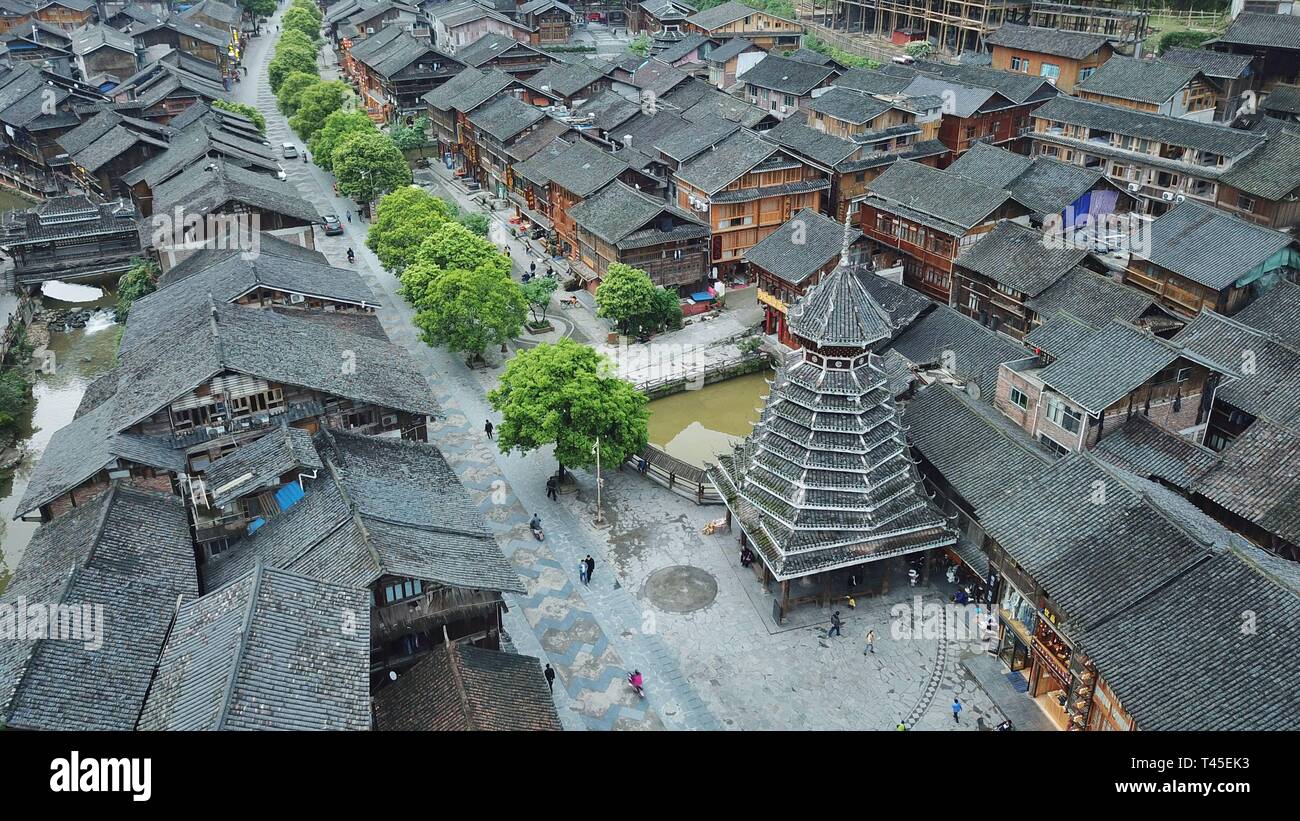 Liping, China. 14th Apr, 2019. Aerial photo taken on April 14, 2019 ...