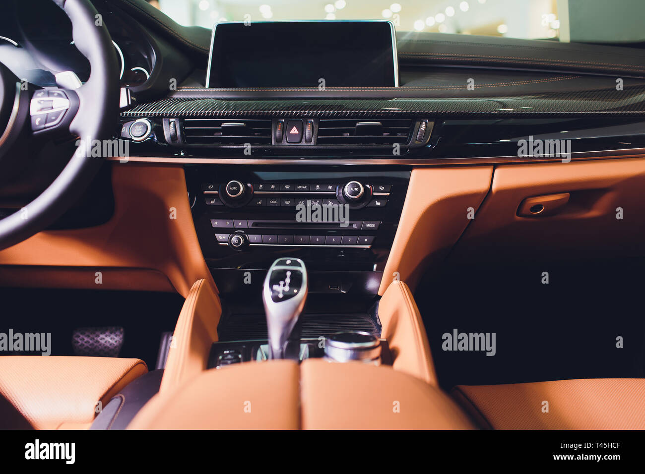Modern Luxury car inside. Interior of prestige modern car. Comfortable ...