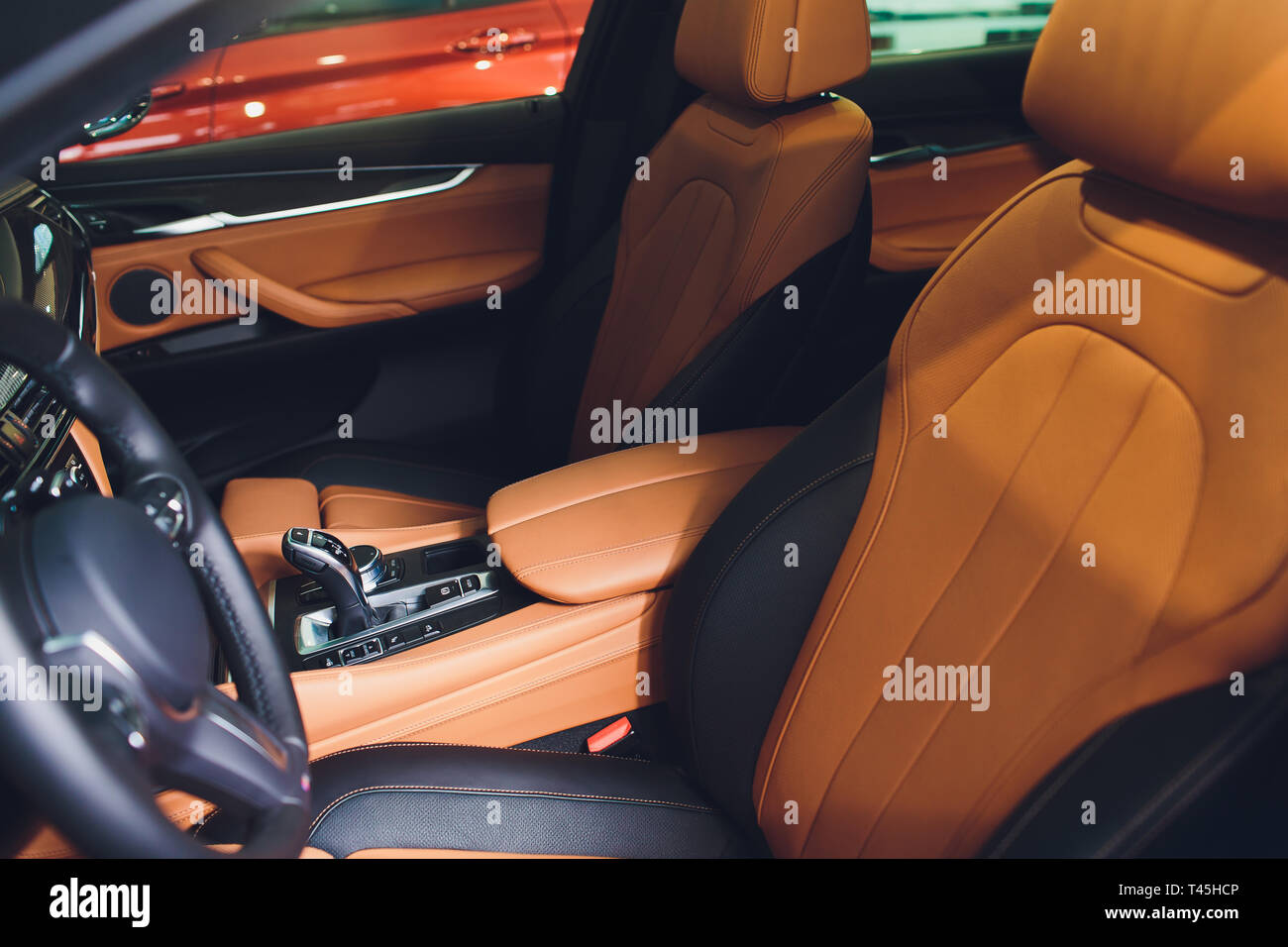 Modern Luxury car inside. Interior of prestige modern car. Comfortable ...