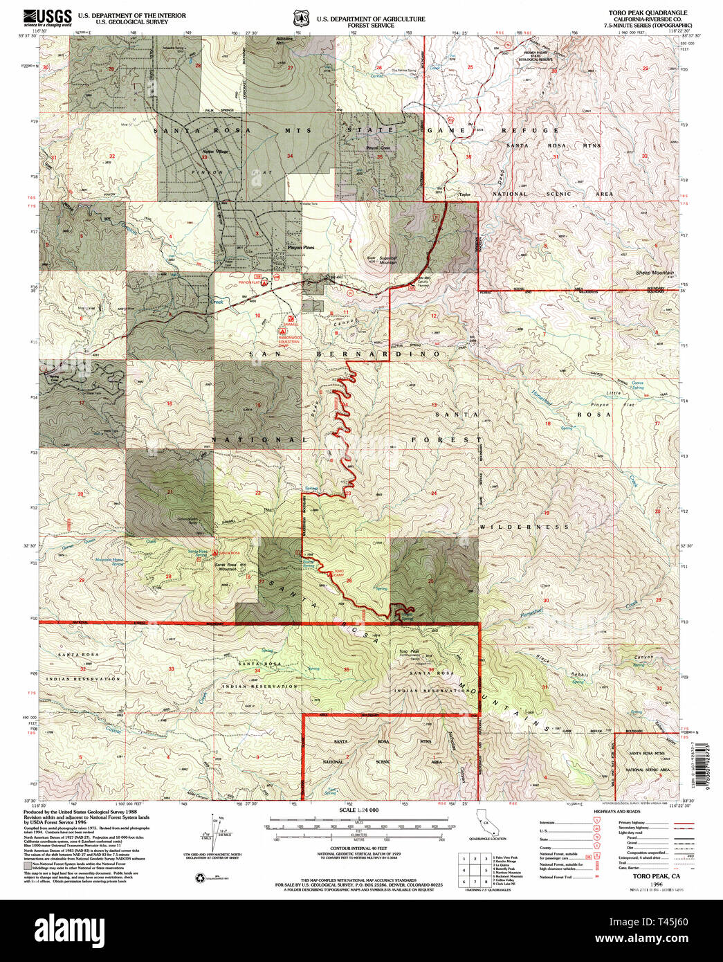 USGS TOPO Map California CA Toro Peak 102040 1996 24000 Restoration ...