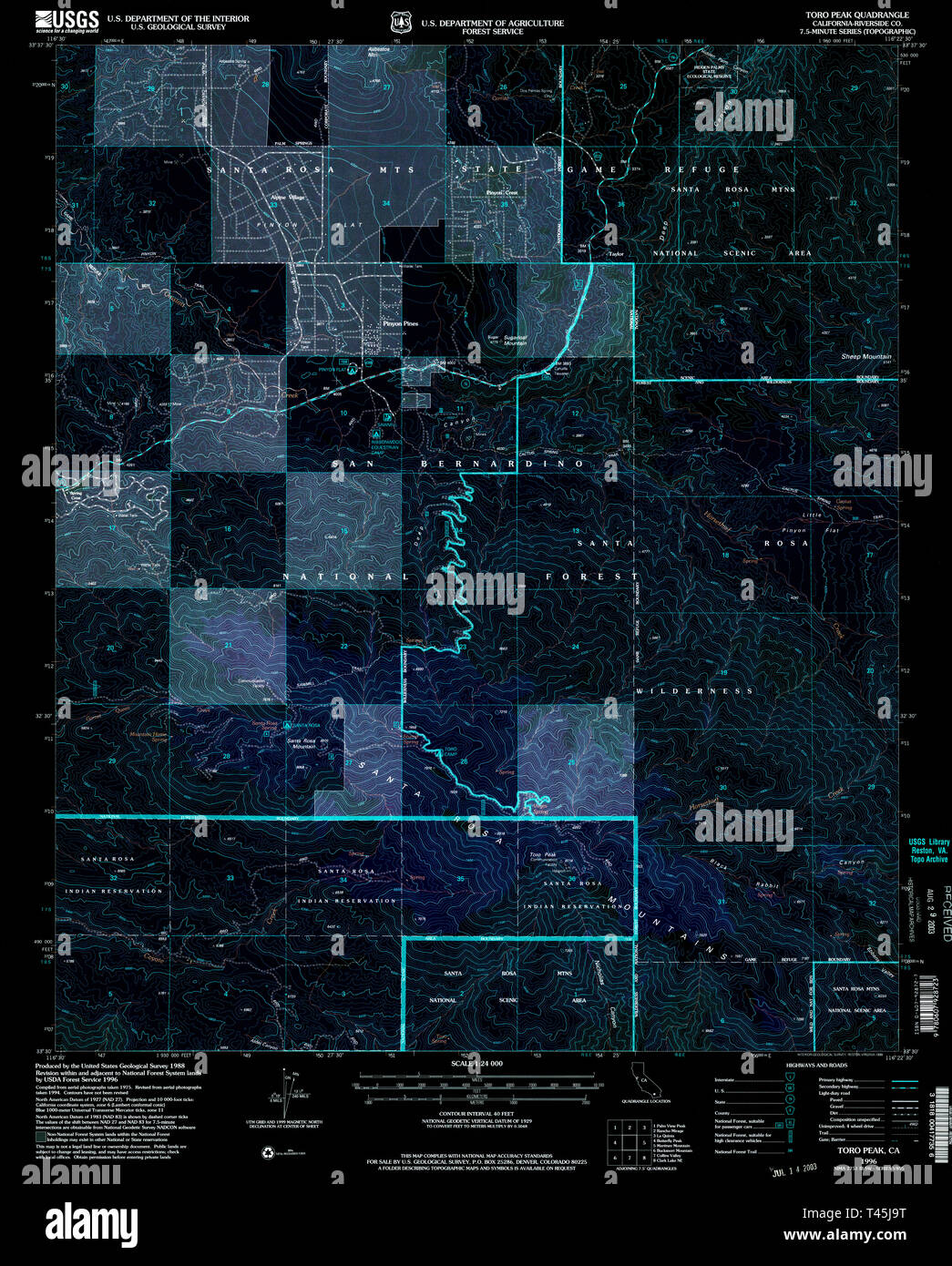 USGS TOPO Map California CA Toro Peak 295501 1996 24000 Inverted ...