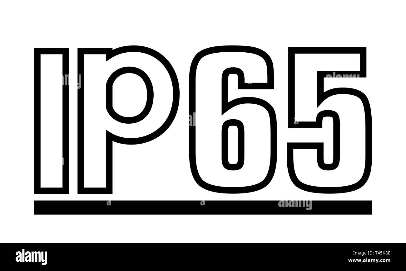 IP65 protection certificate standard icon. Water and dust or solids resistant protected symbol ...