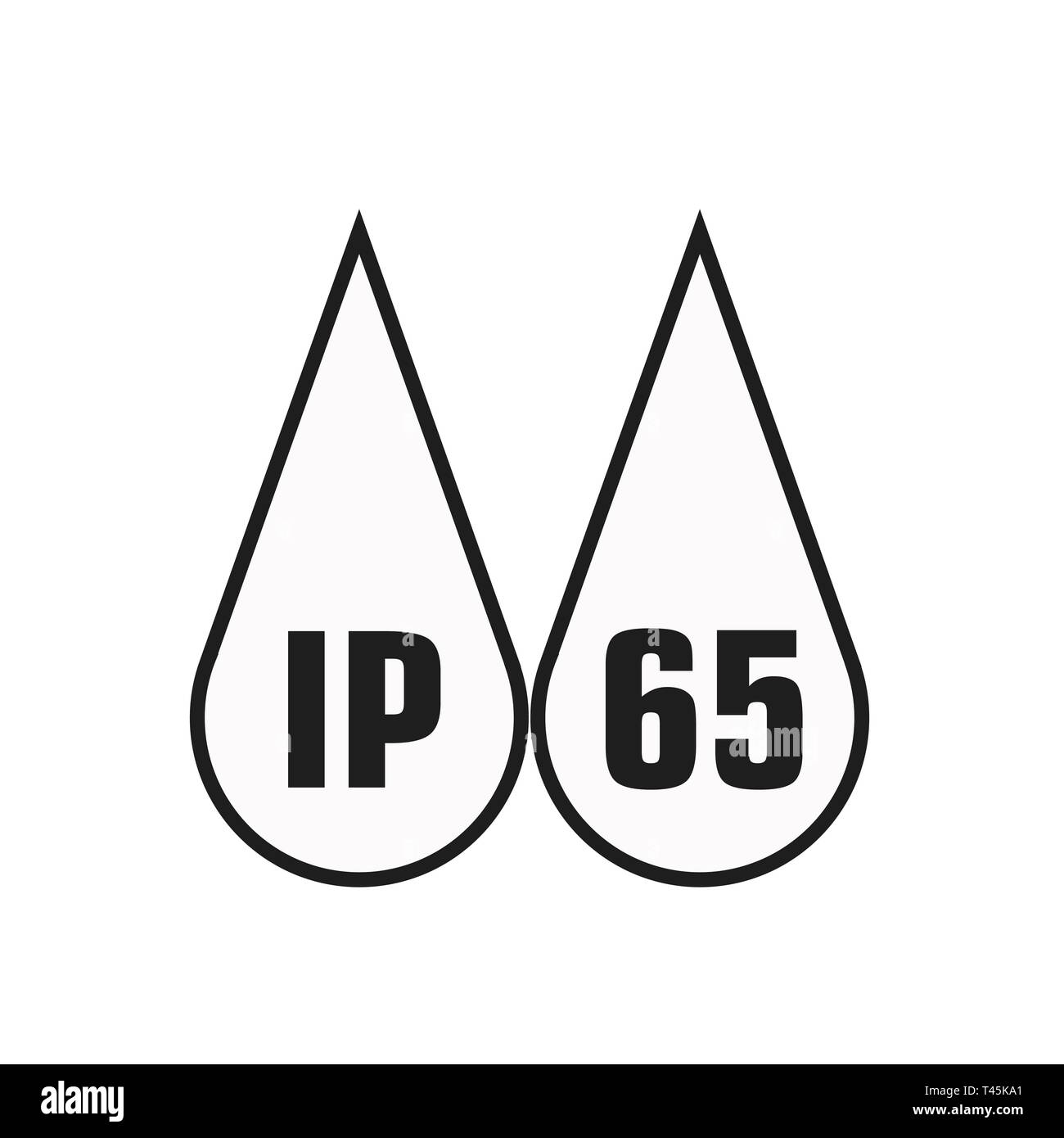 IP65 protection certificate standard icon. Water and dust or solids ...