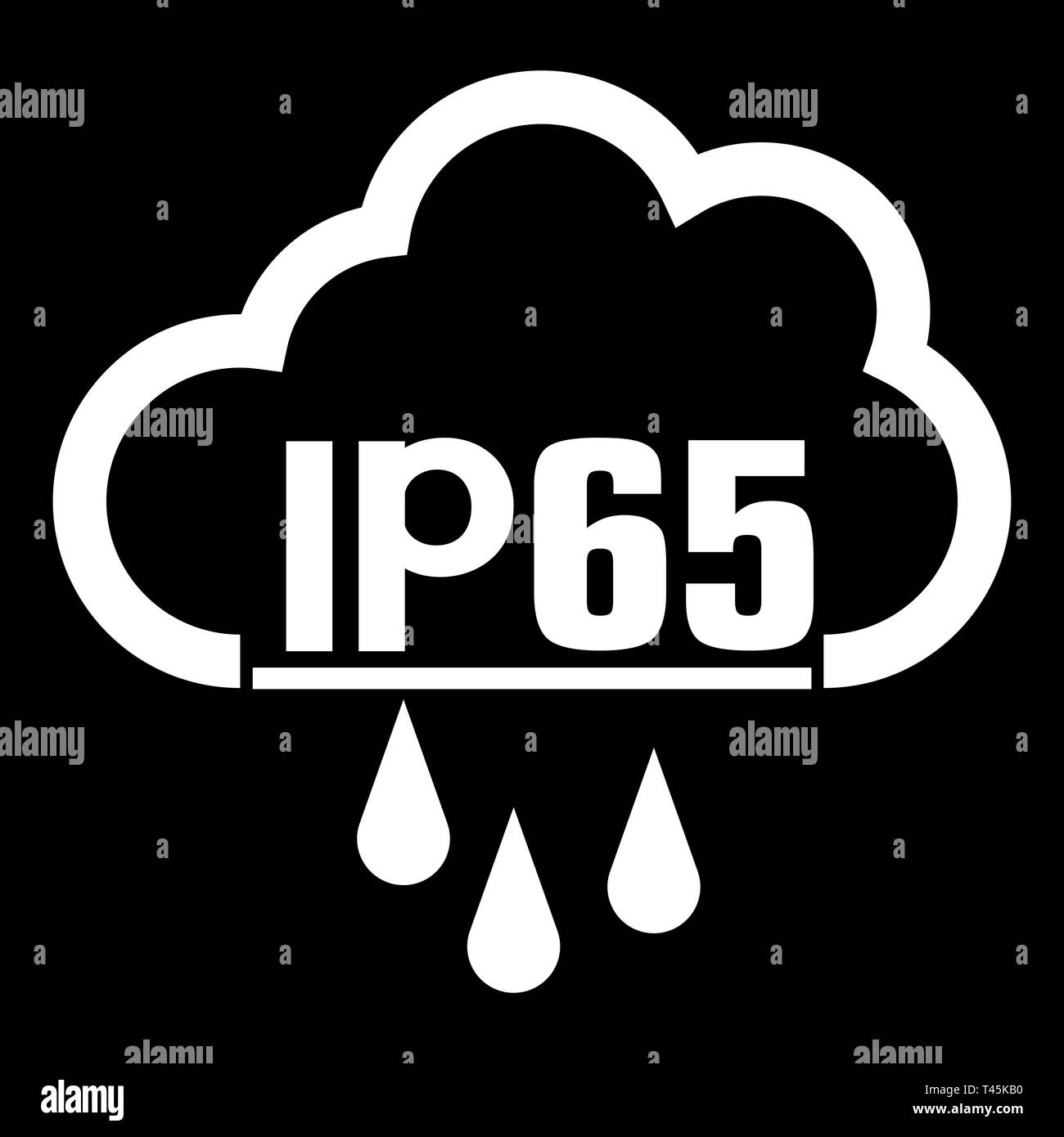 IP65 protection certificate standard icon. Water and dust or solids ...