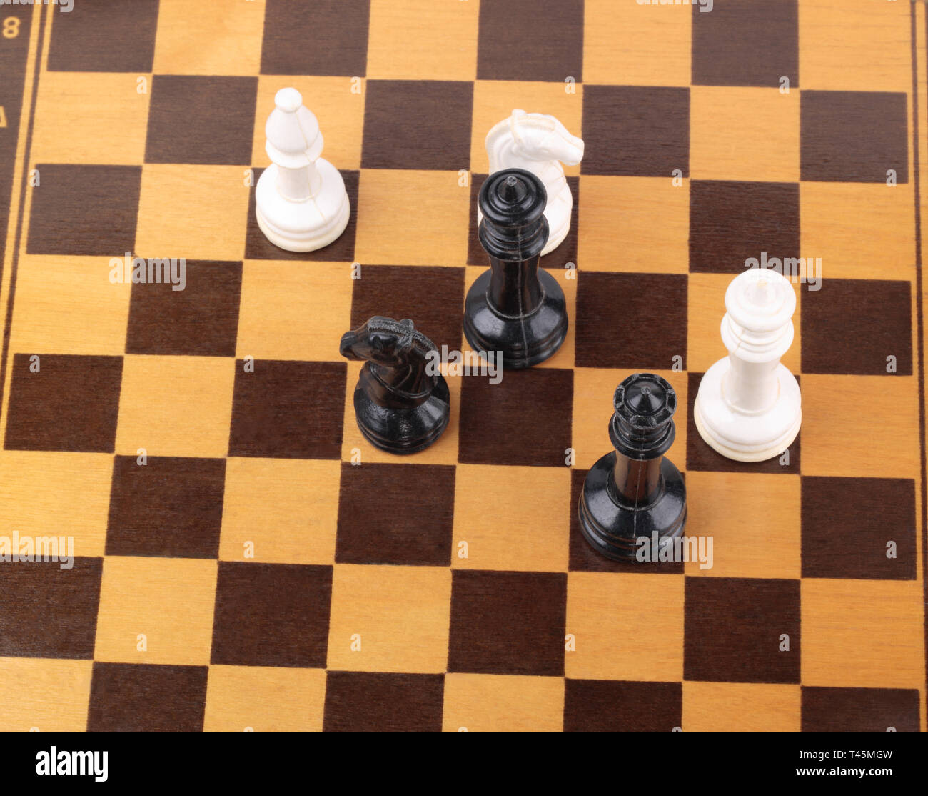 wooden checkerboard with figures Stock Photo - Alamy