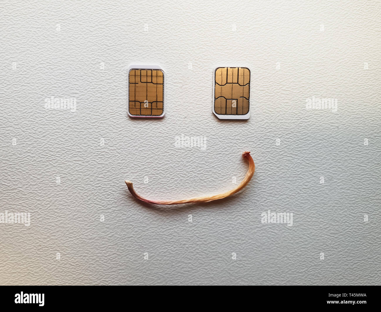two micro sim cards lying in the shape of a smiling face Stock Photo ...