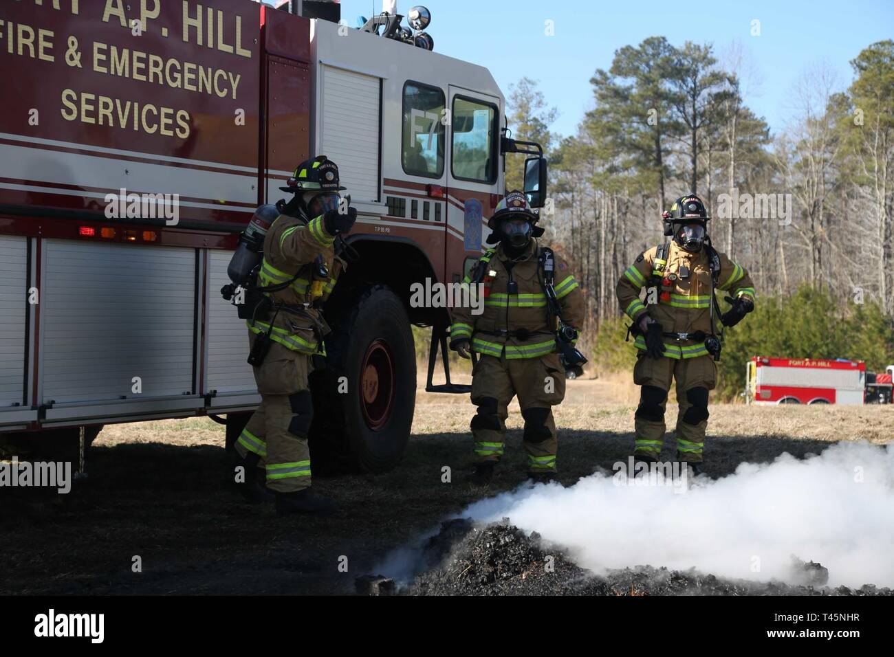 U.S. Firefighters preparing to assess a fire during a Hercules Hill ...