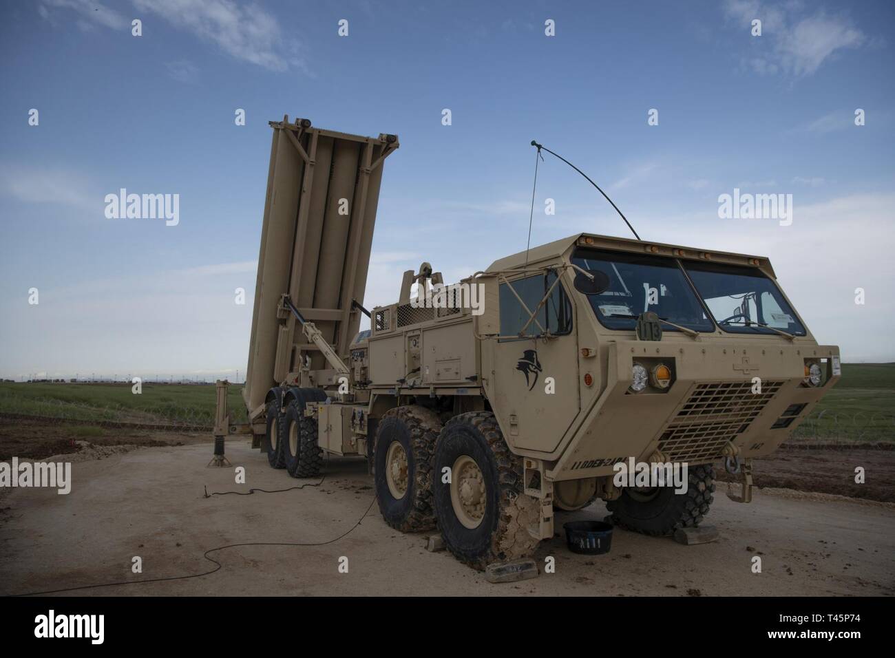 A U.S. Army Terminal High Altitude Area Defense launching station sits ...