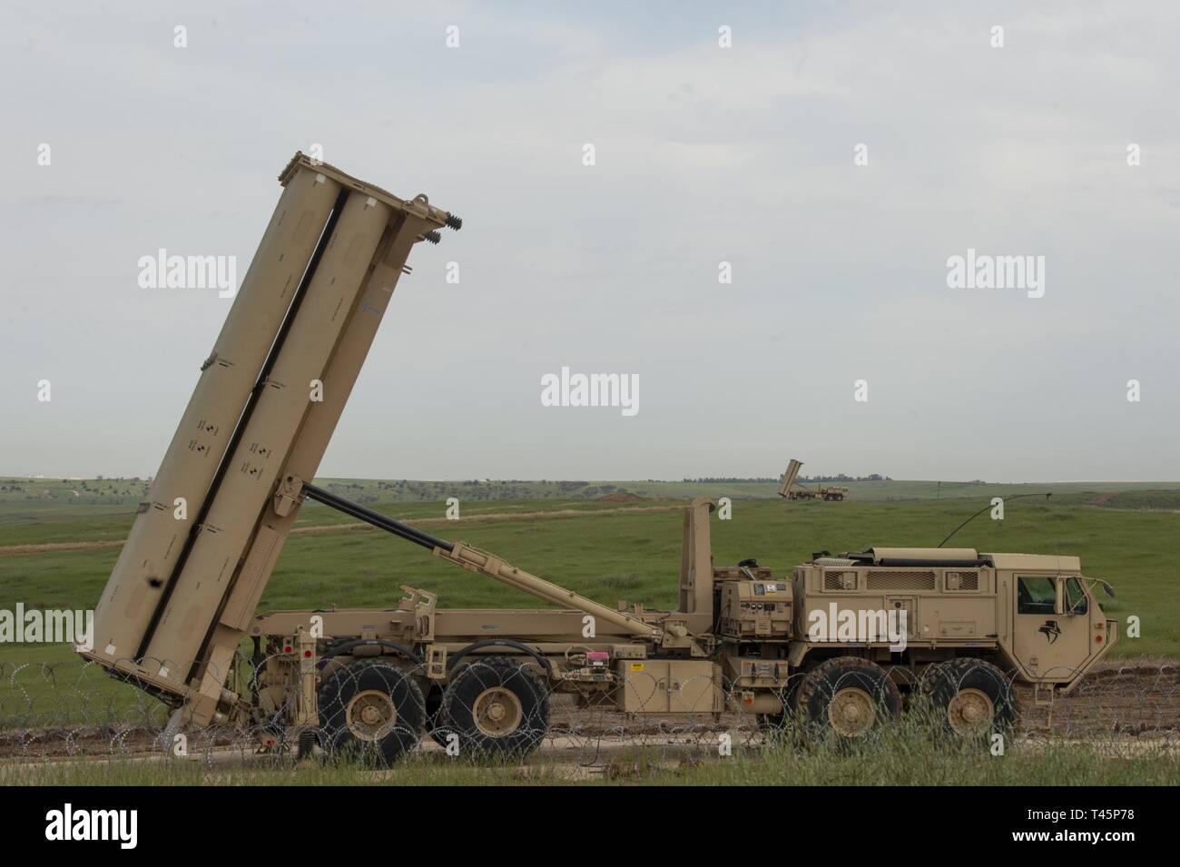 A U.S. Army Terminal High Altitude Area Defense launching station sits ...