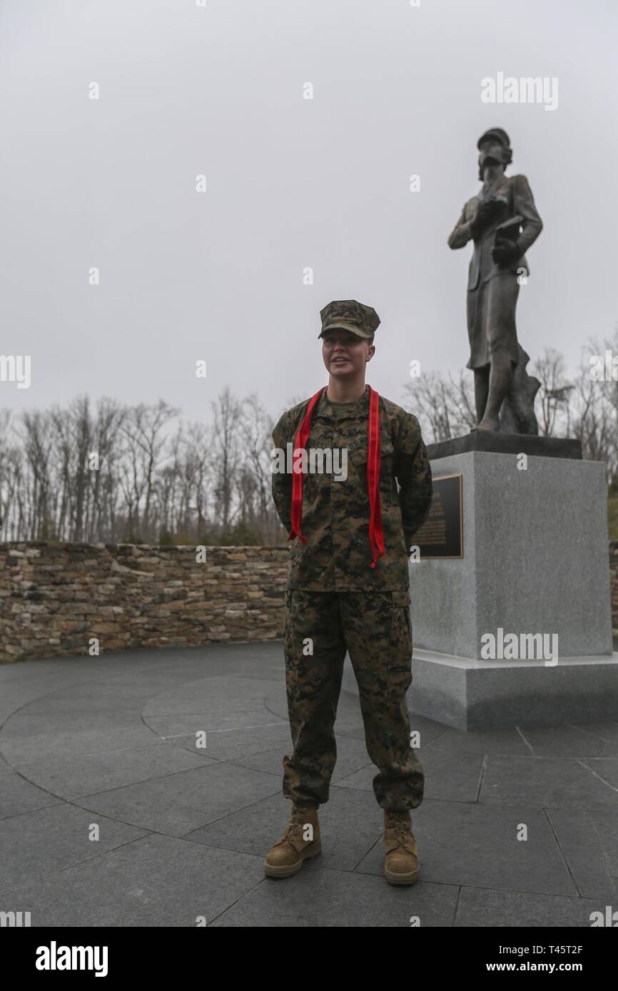 U.S. Marine Corps Cpl. Haley Mathers gives a speech during her ...