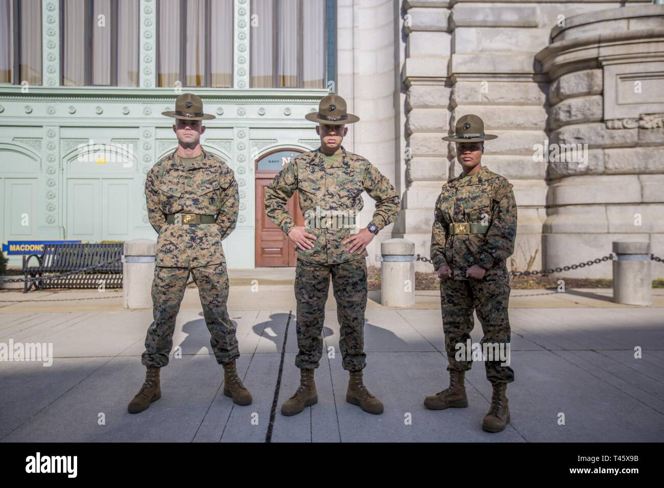 U.S. Marine Corps drill instructors (left to right) Staff Sgt. Lloyd ...