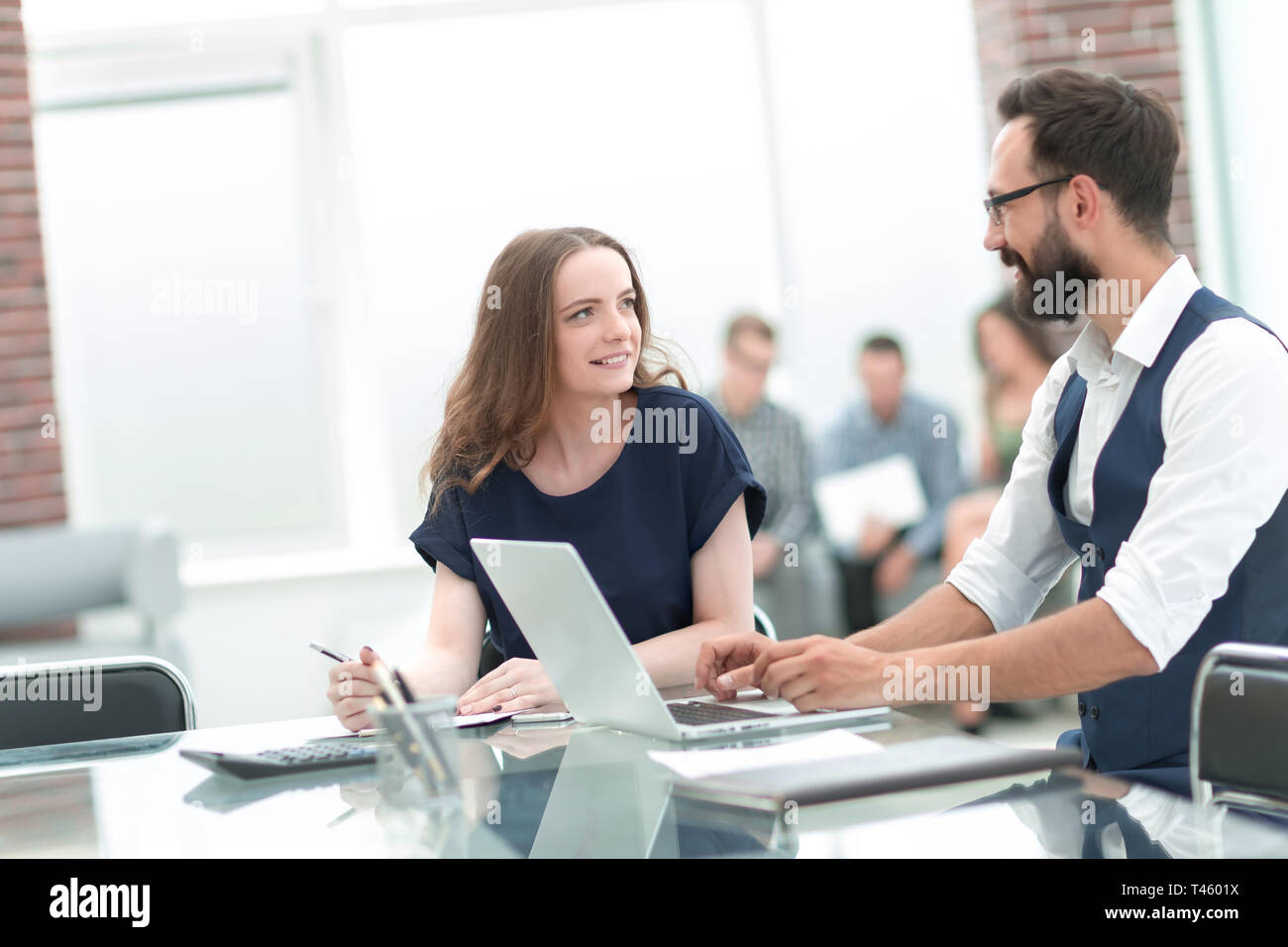 business colleagues sitting at a Desk in the office. business concept ...