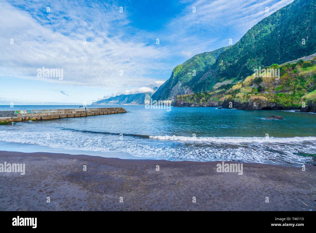Natural beaches st black sand of Cais do Seixal, Madeira island ...