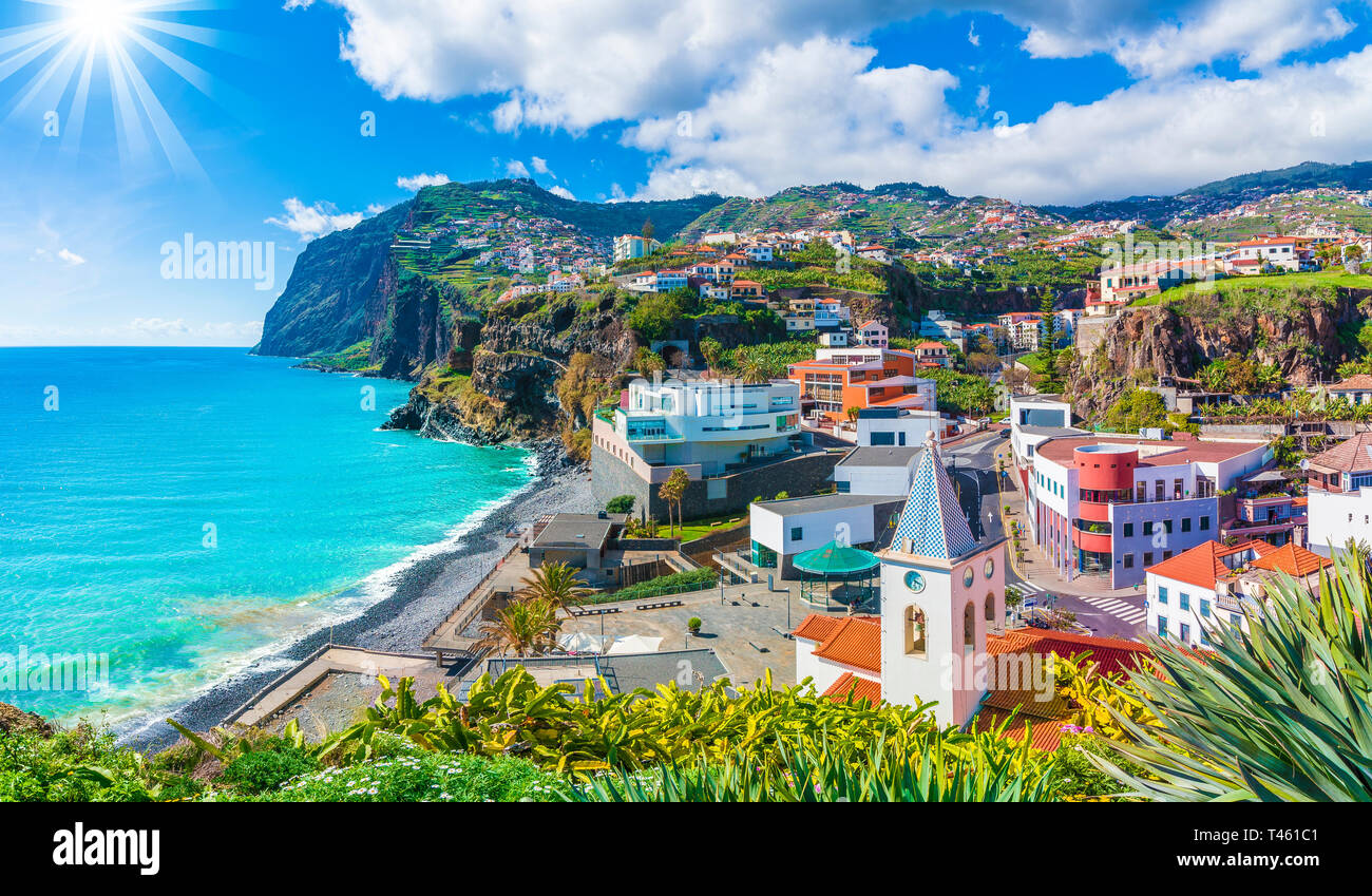 Cityscape panorama of Camara de Lobos, Madeira island, Portugal Stock ...