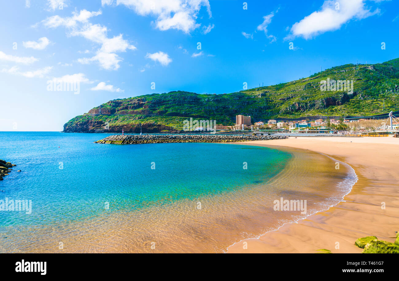 Beach on Machico bay, Madeira Island, Portugal Stock Photo - Alamy
