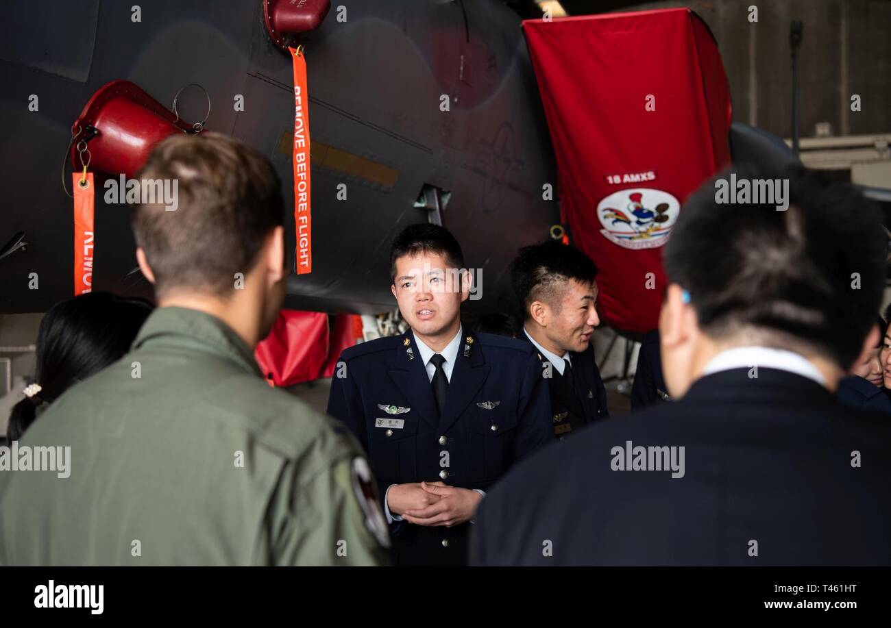 Kosuke Masui, Japan Air Self-Defense Force Air Officer Candidate School cadet, asks U.S. Air ...