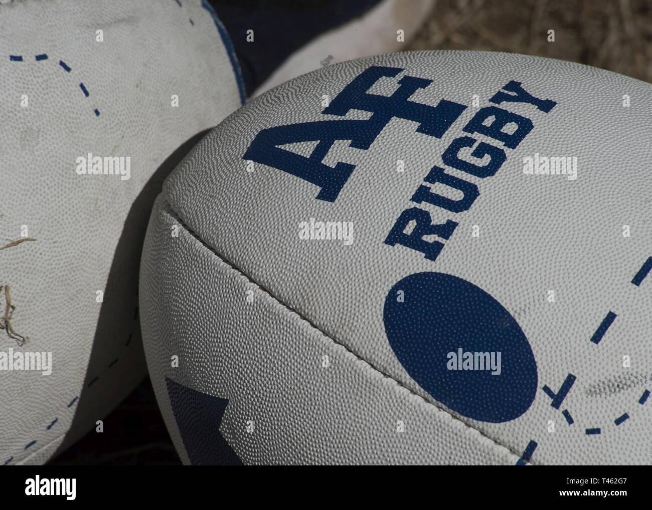 A U.S. Air Force rugby ball sits on the ground at the Las Vegas ...