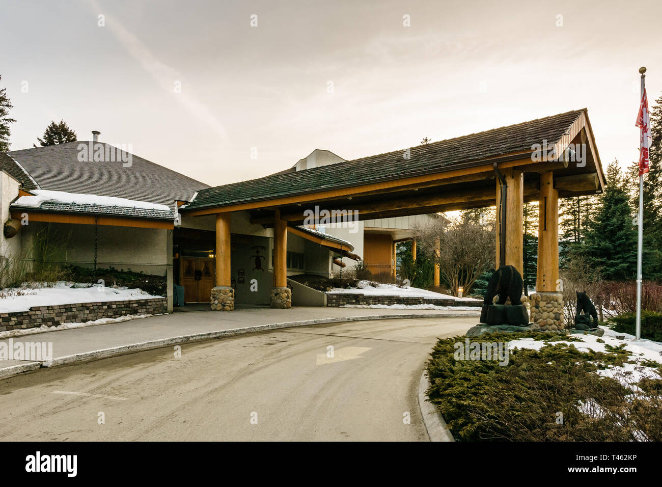 SQUILAX, CANADA - March 16, 2019: Modern Wooden hotel with trees in ...