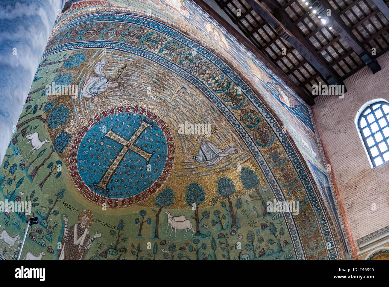 RAVENNA, ITALY - 8 AUGUST 2018: Mosaics on the nave of the Basilica of ... RAVENNA, ITALY - 8 AUGUST 2018: Mosaics on the nave of the Basilica of ...