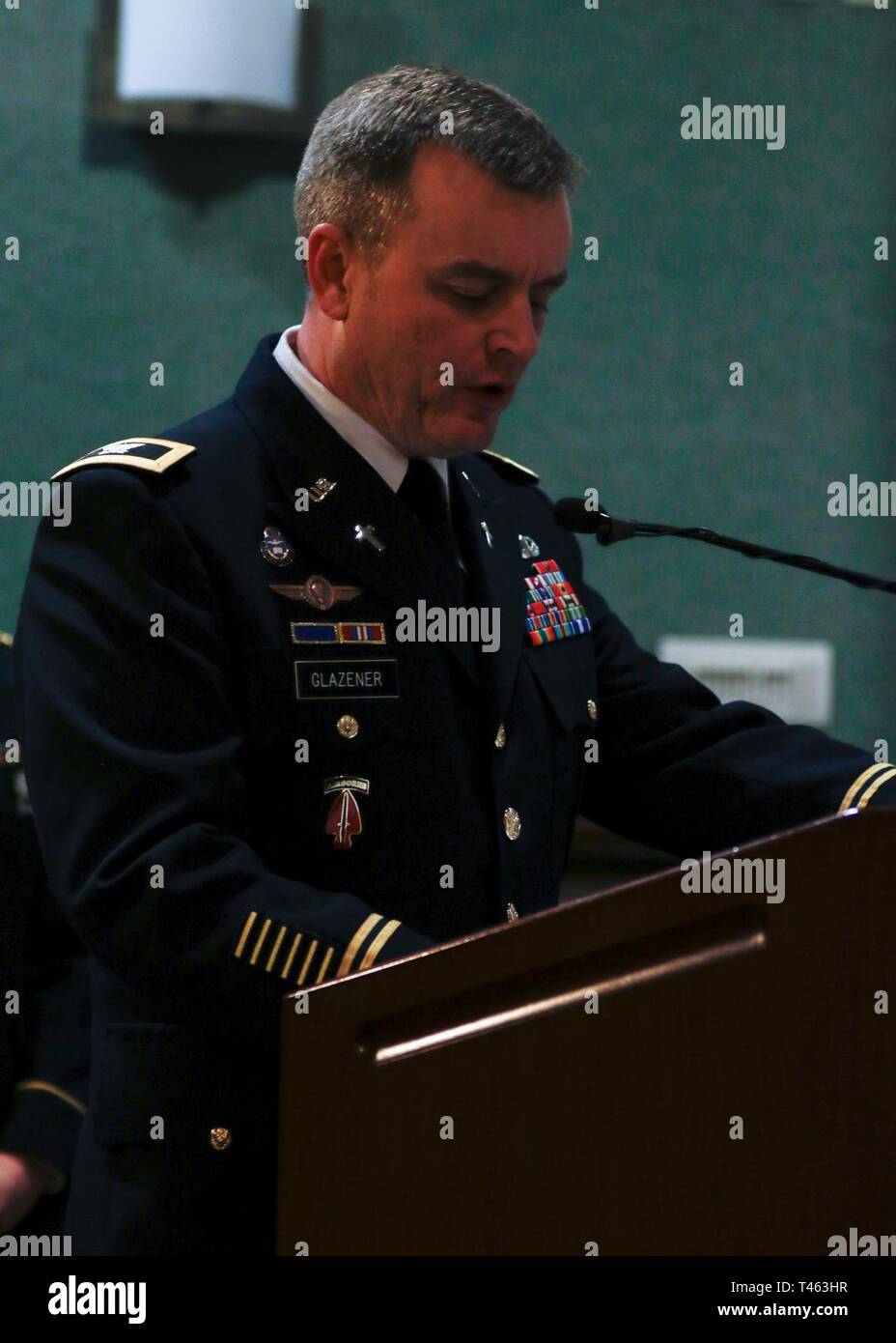 Col. Robert Glazener, 4th Infantry Division chaplain, leads the ...