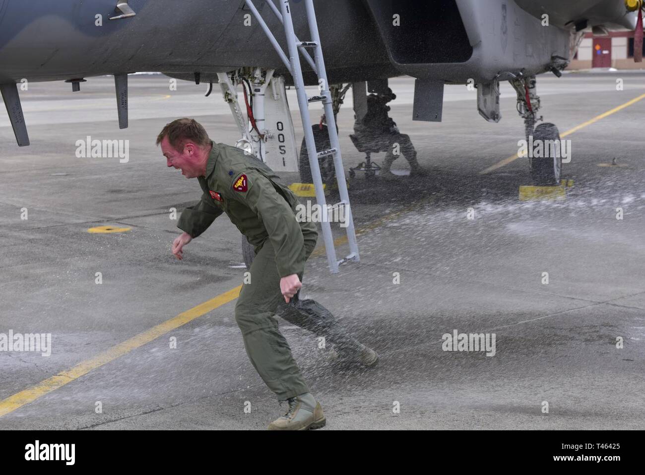 U.S. Air Force Lt. Col. Eric Haas, 550th Fighter Squadron, dodges a ...